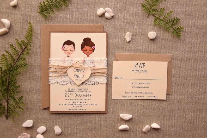 Personalized Lace Portrait Invites Same Sex Wedding Etsy