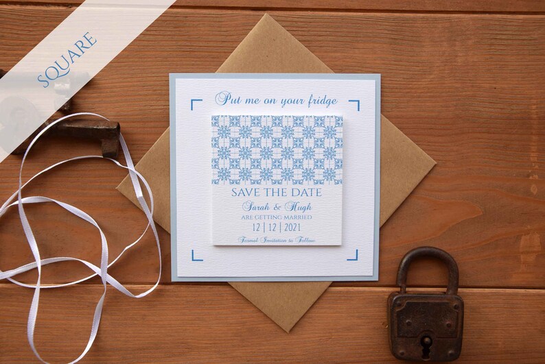 Magnet Tile Save the Dates Blue Portuguese Tile Wedding Save - Etsy