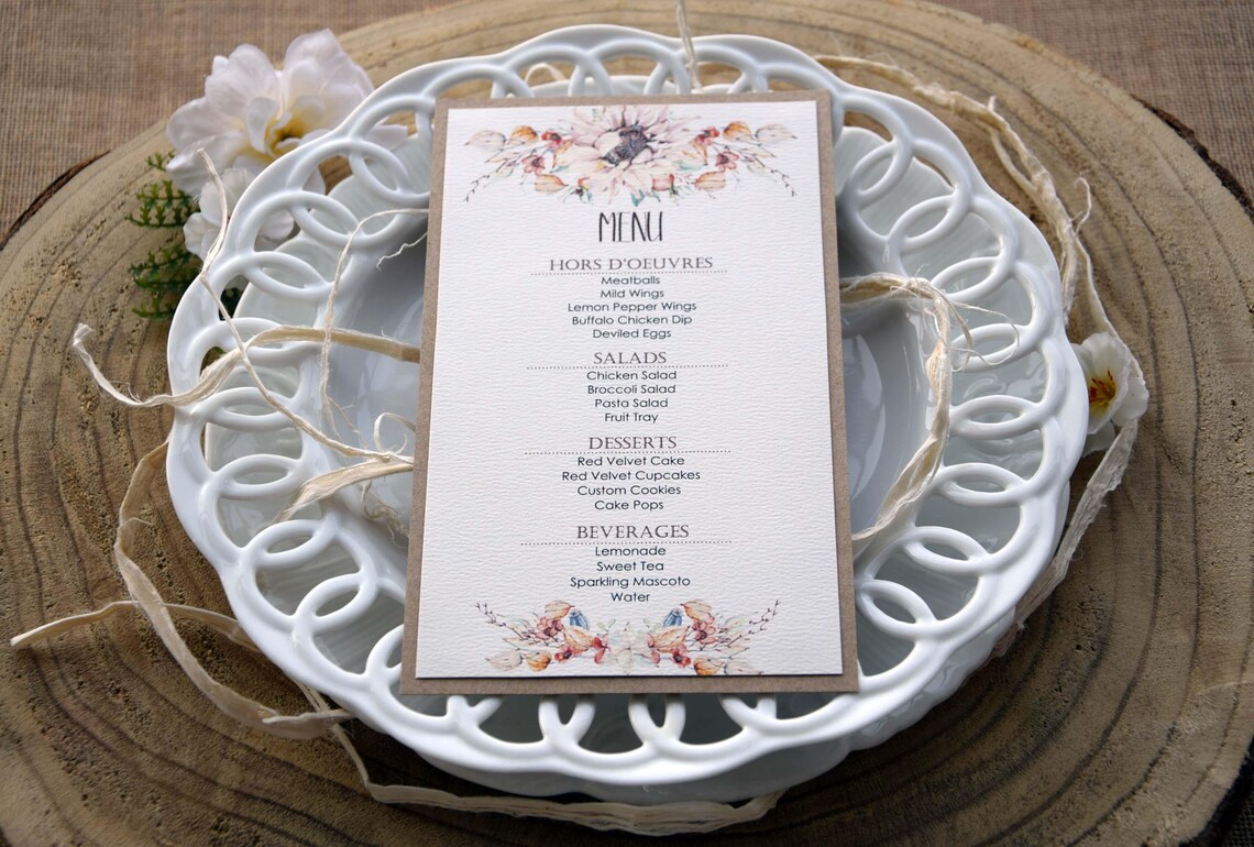 Floral Watercolor Wedding Dinner Menu, Fall Party Menu, Winter Dinner ...