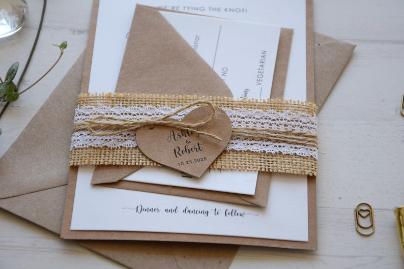 Rustic Lace Wedding Invite, Simple Wedding Invitation, Custom Lace ...