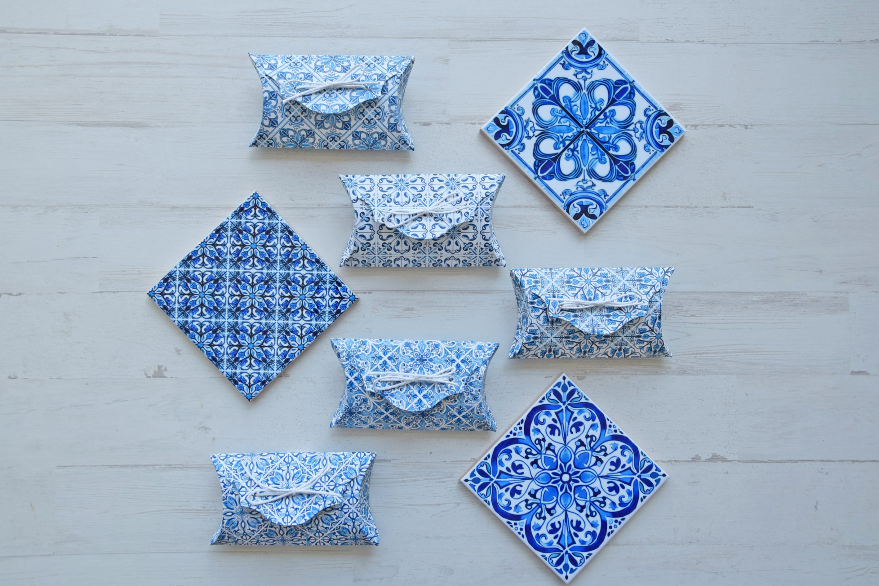 Pack of 10 Portuguese Tile Favor Boxes, Blue Favor Boxes, Party Tile ...