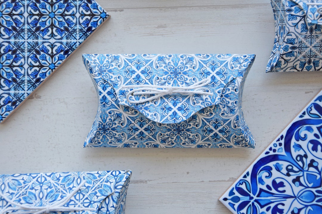 Pack of 10 Portuguese Tile Favor Boxes, Blue Favor Boxes, Party Tile ...