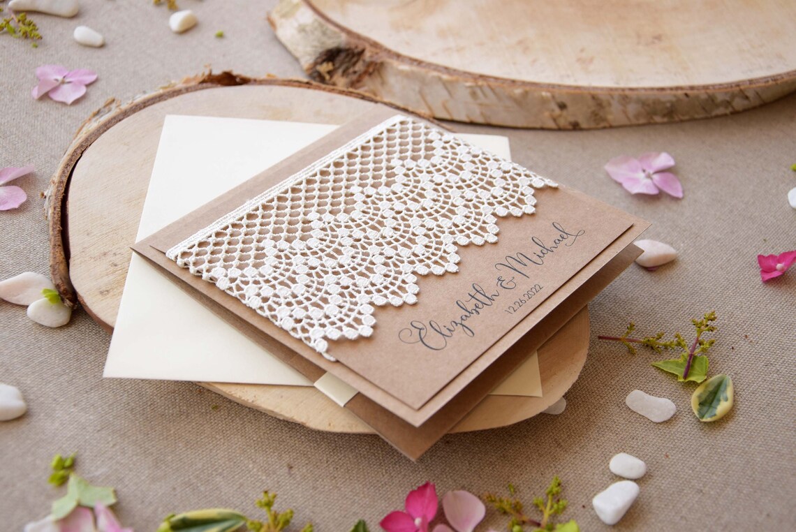 Rustic Wedding Invitations Lace Marriage Invitations Pocket - Etsy