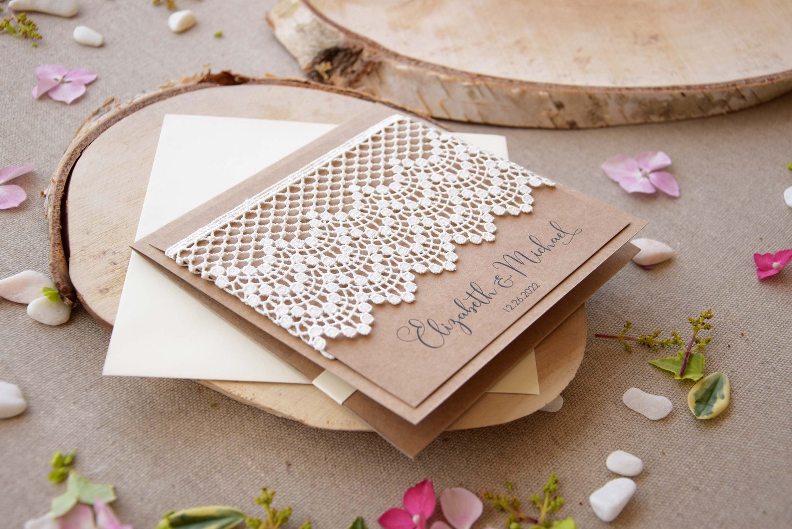 Rustic Wedding Invitations, Lace Marriage Invitations, Pocket Wedding ...