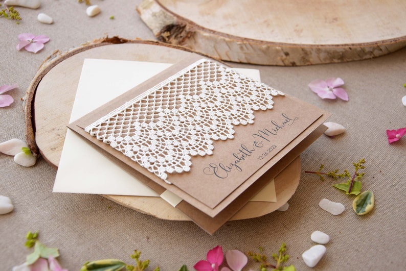 Rustic Wedding Invitations Lace Marriage Invitations Pocket - Etsy