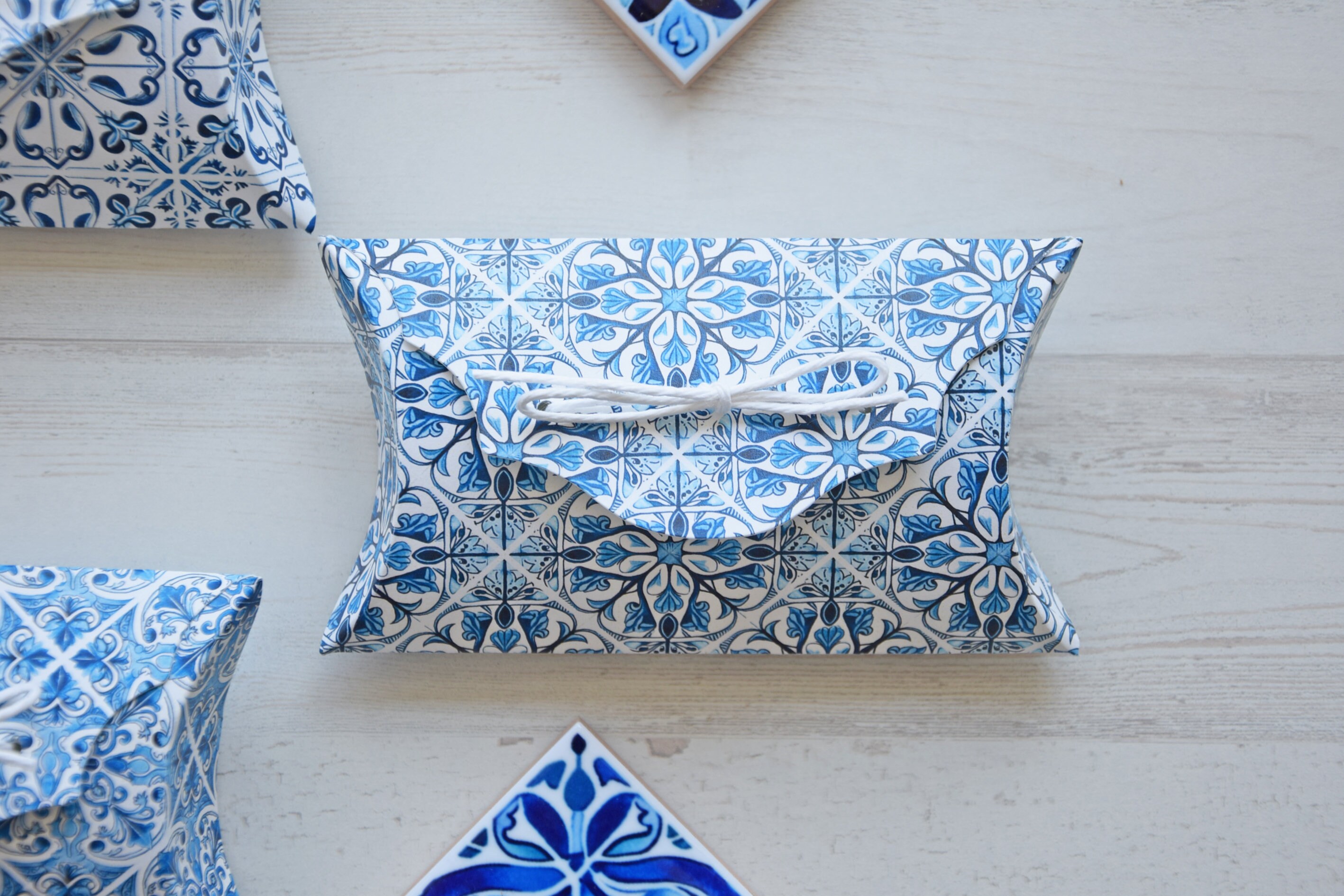 Pack of 10 Portuguese Tile Favor Boxes, Blue Favor Boxes, Party Tile ...