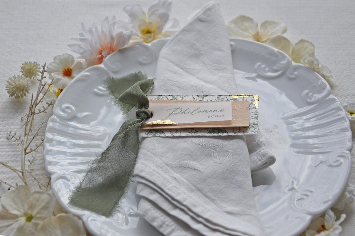 Olive Grove Place Card, Wood Edition- Unique Place Card With Deckled ...