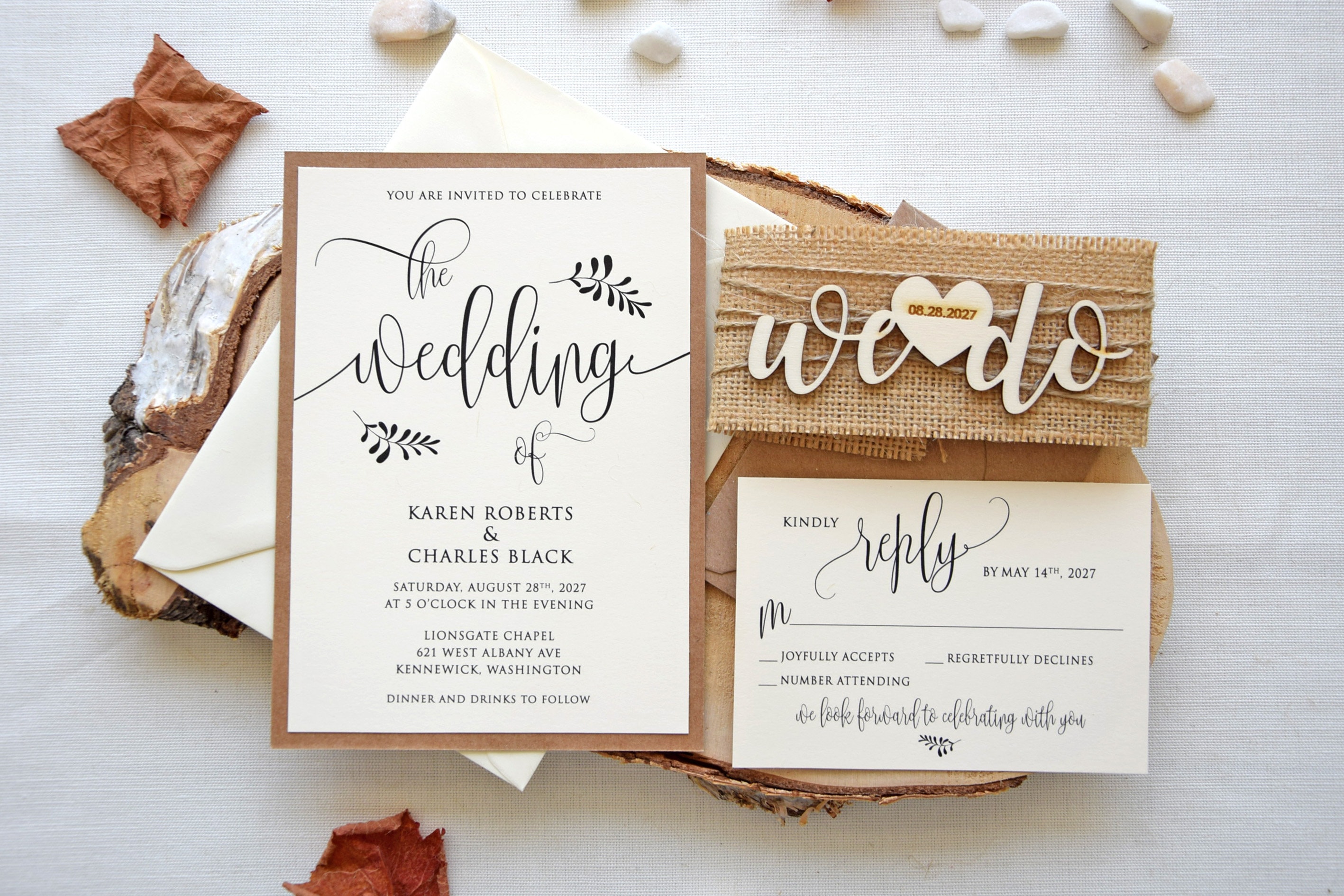 DIY Rustic We Do Wedding Invitations, Country DIY Wedding Invites, Semi ...