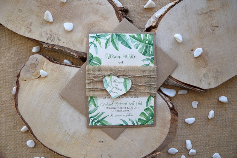 Rustic Green Wedding Invitations Tropical Greenery Leaves | Etsy