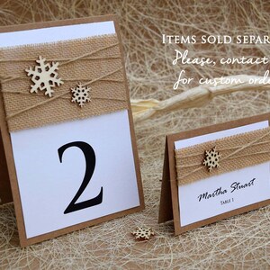 Winter Place Cards, Rustic Place Cards, Burlap Wedding, Winter Wedding ...