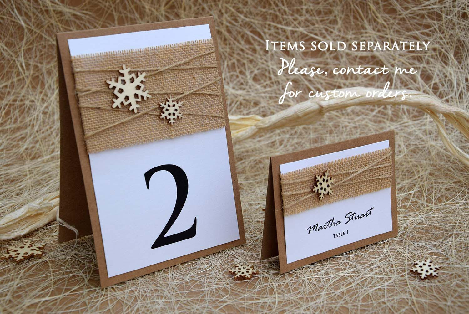 Winter Place Cards Rustic Place Cards Burlap Wedding Winter | Etsy
