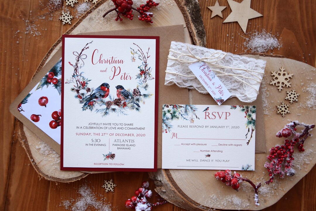 Christmas Invitations, Custom Winter Wedding Invitations, Unique Winter ...