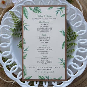 Greenery Wedding Dinner Menu, Leafs Menu, Green Bridal Shower Menu ...