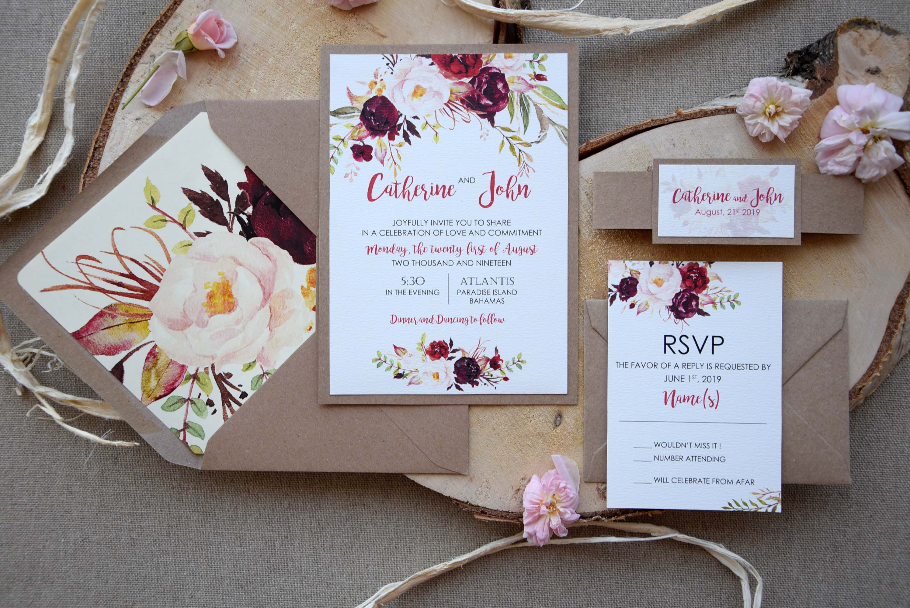 Rustic Chic Floral Wedding Invitation Simple Rustic Country - Etsy