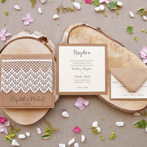 Rustic Wedding Invitations, Lace Marriage Invitations, Pocket Wedding ...