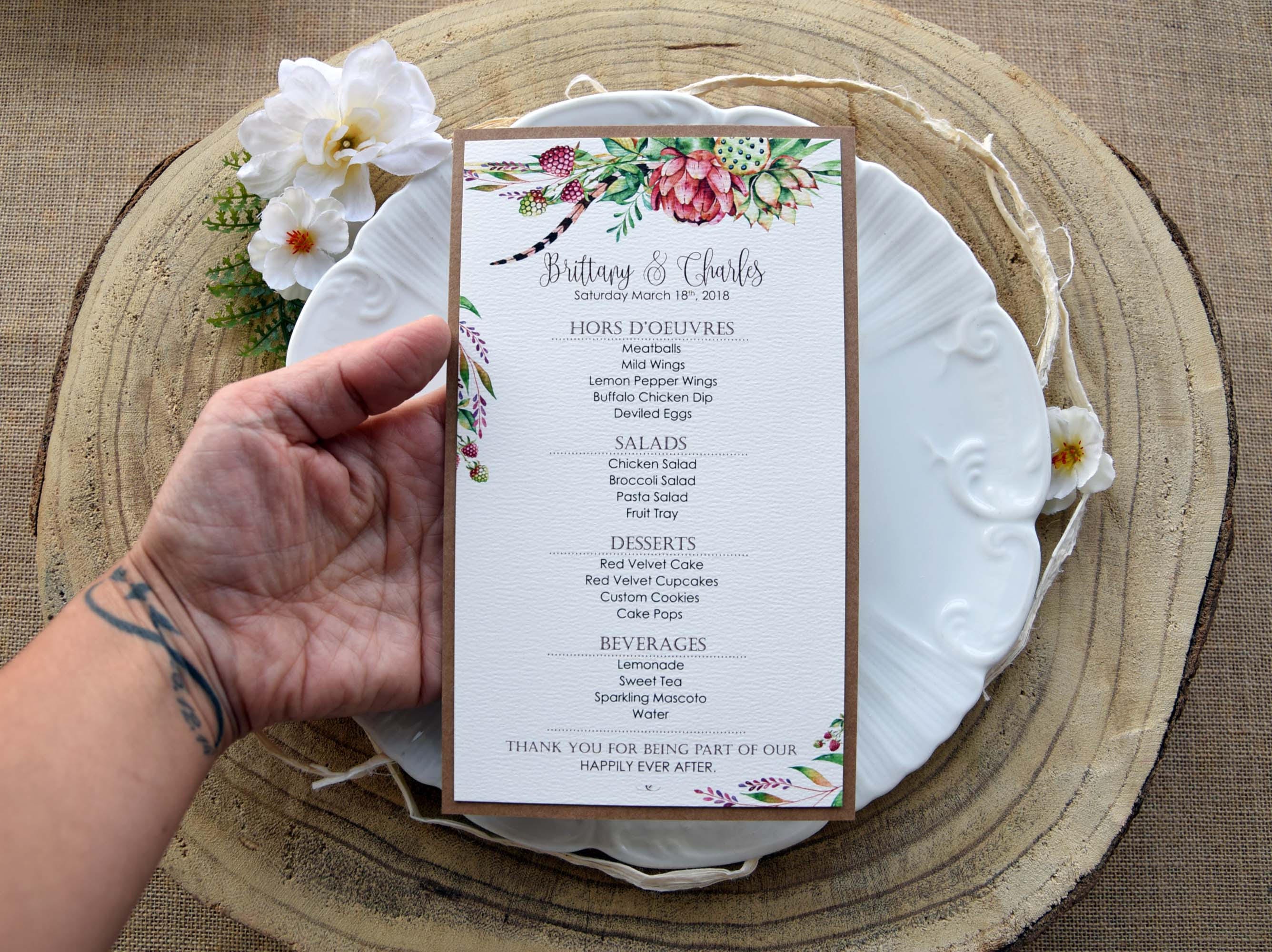 Green Watercolor Wedding Dinner Menu Pink Dinner Menu Floral | Etsy