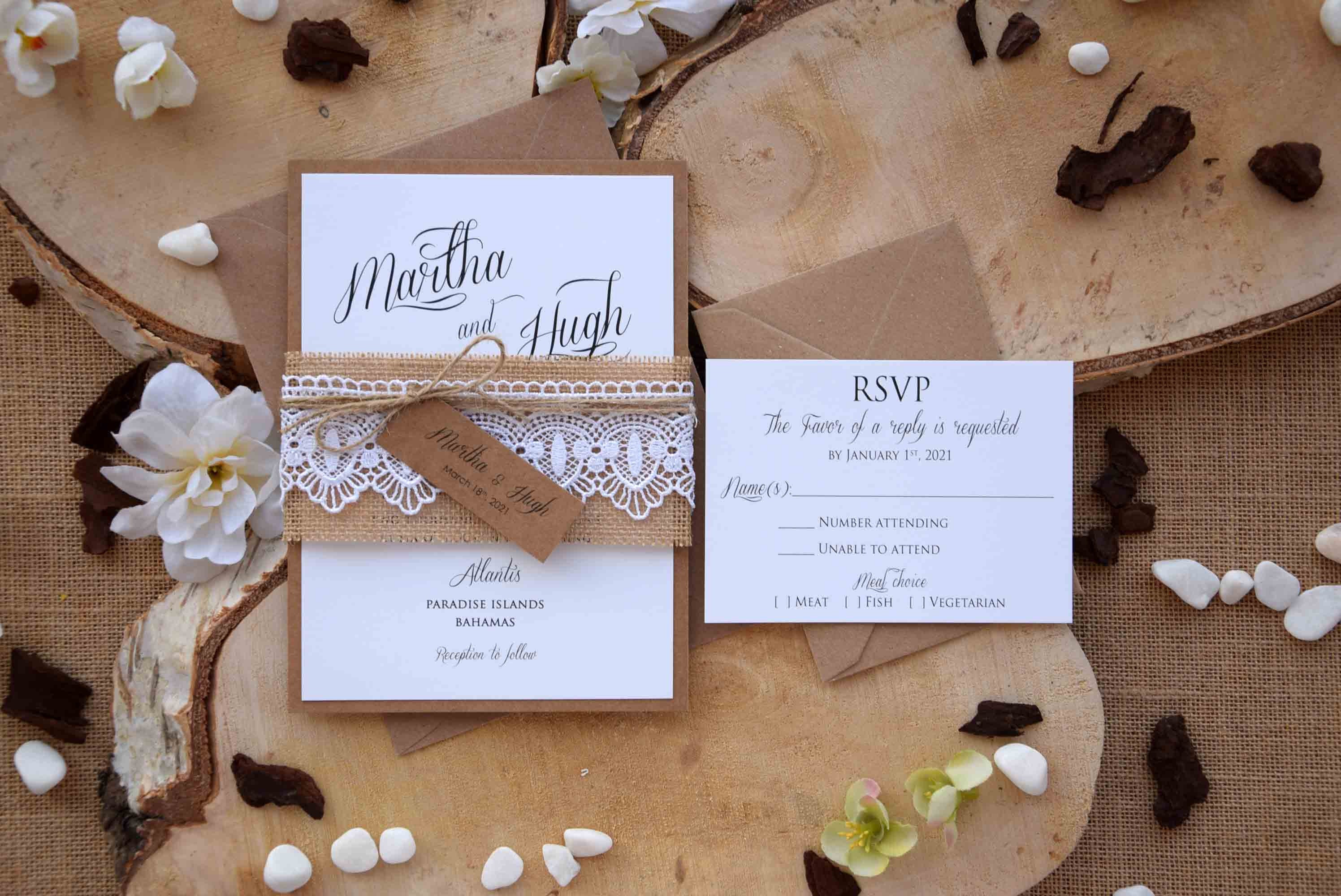 Rustic Country Wedding Invite Rustic Lace Invitation Burlap | Etsy