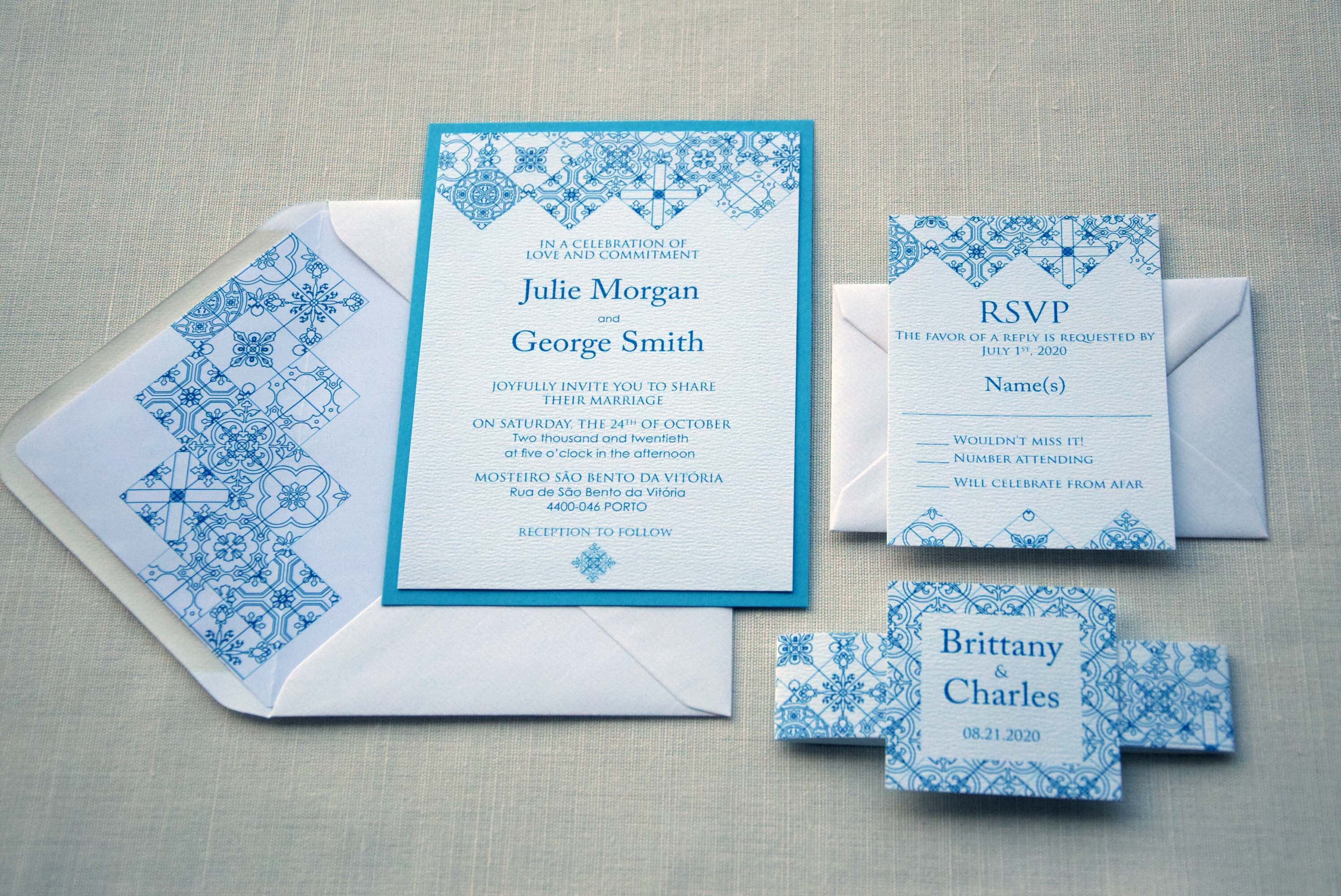 Turquoise Tile Wedding Invitation Portuguese Tile Wedding | Etsy