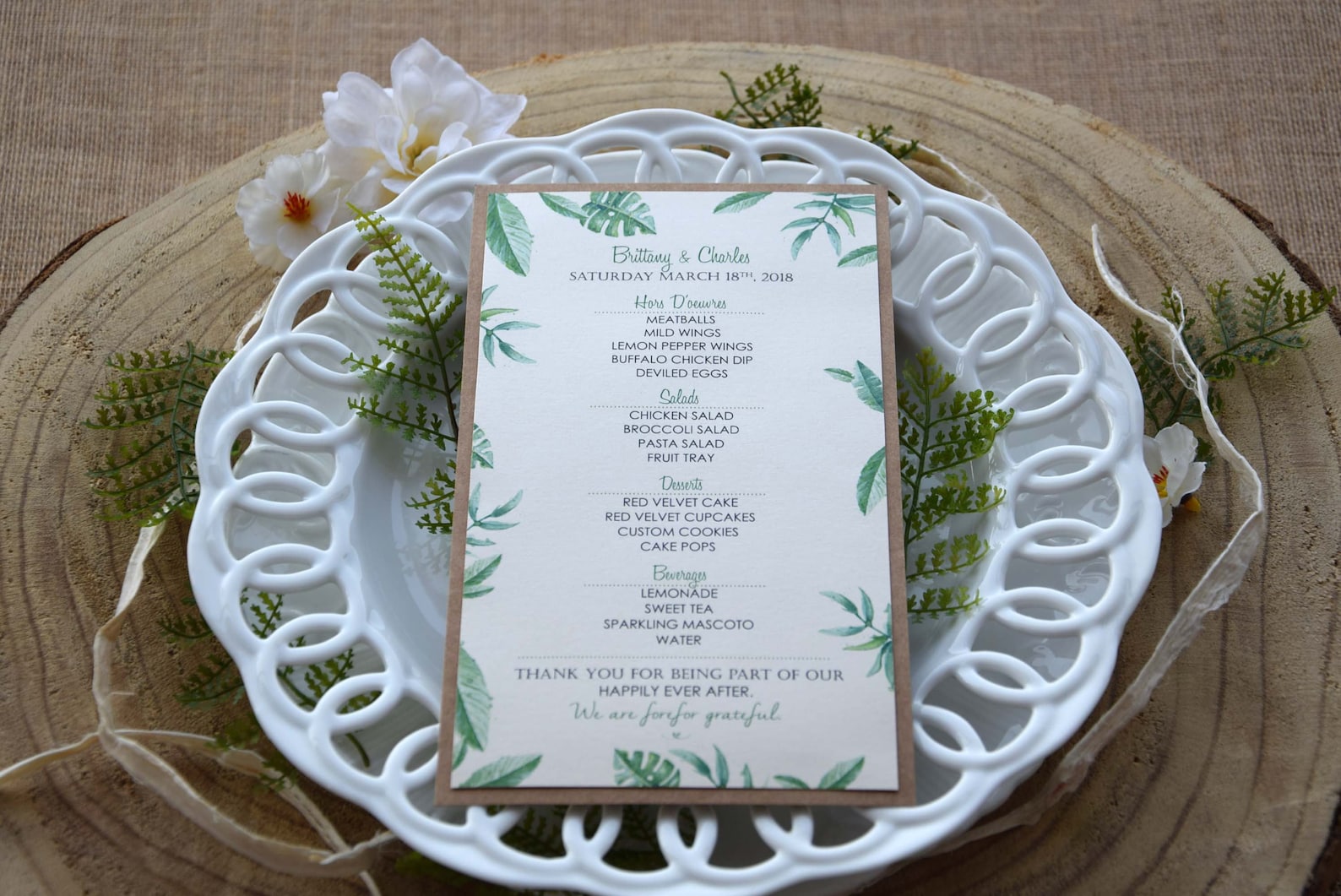 Greenery Wedding Dinner Menu Leafs Menu Green Bridal Shower - Etsy