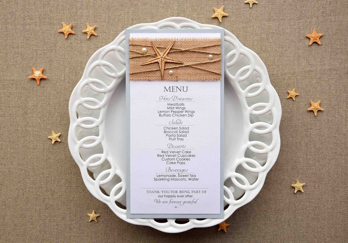 Beach Wedding Menu, Wedding Dinner Menu, Bridal Shower Menu, Rustic ...