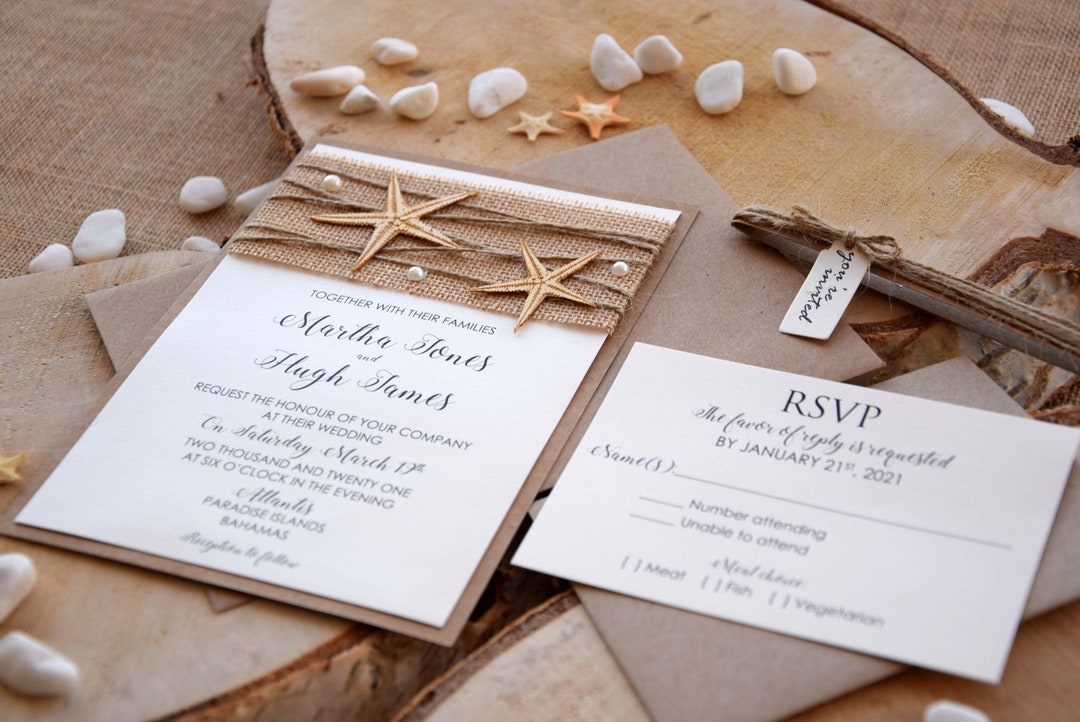 Rustic Beach Wedding Invitations, Starfish Invitation, Destination ...