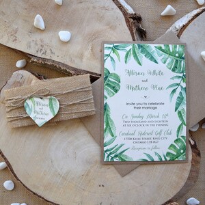 Rustic Green Wedding Invitations, Tropical Greenery Leaves Wedding ...