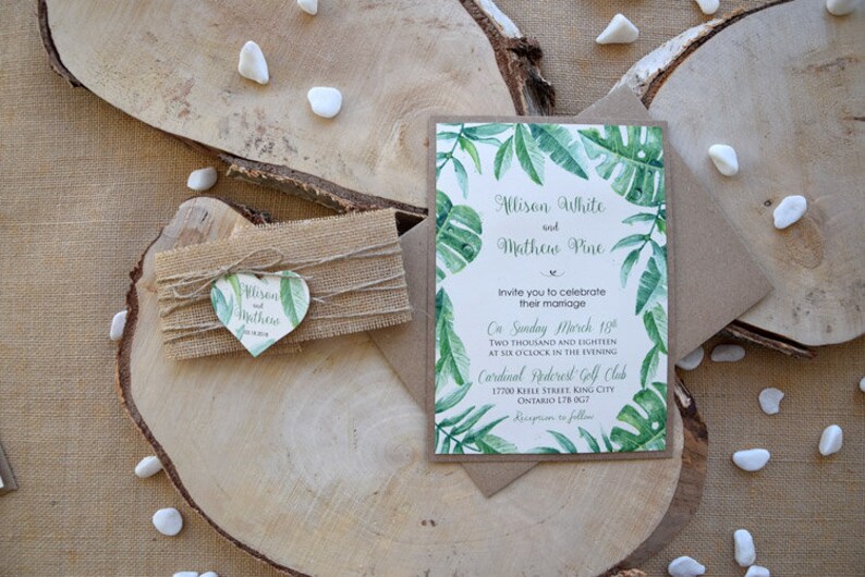 Rustic Green Wedding Invitations Tropical Greenery Leaves | Etsy