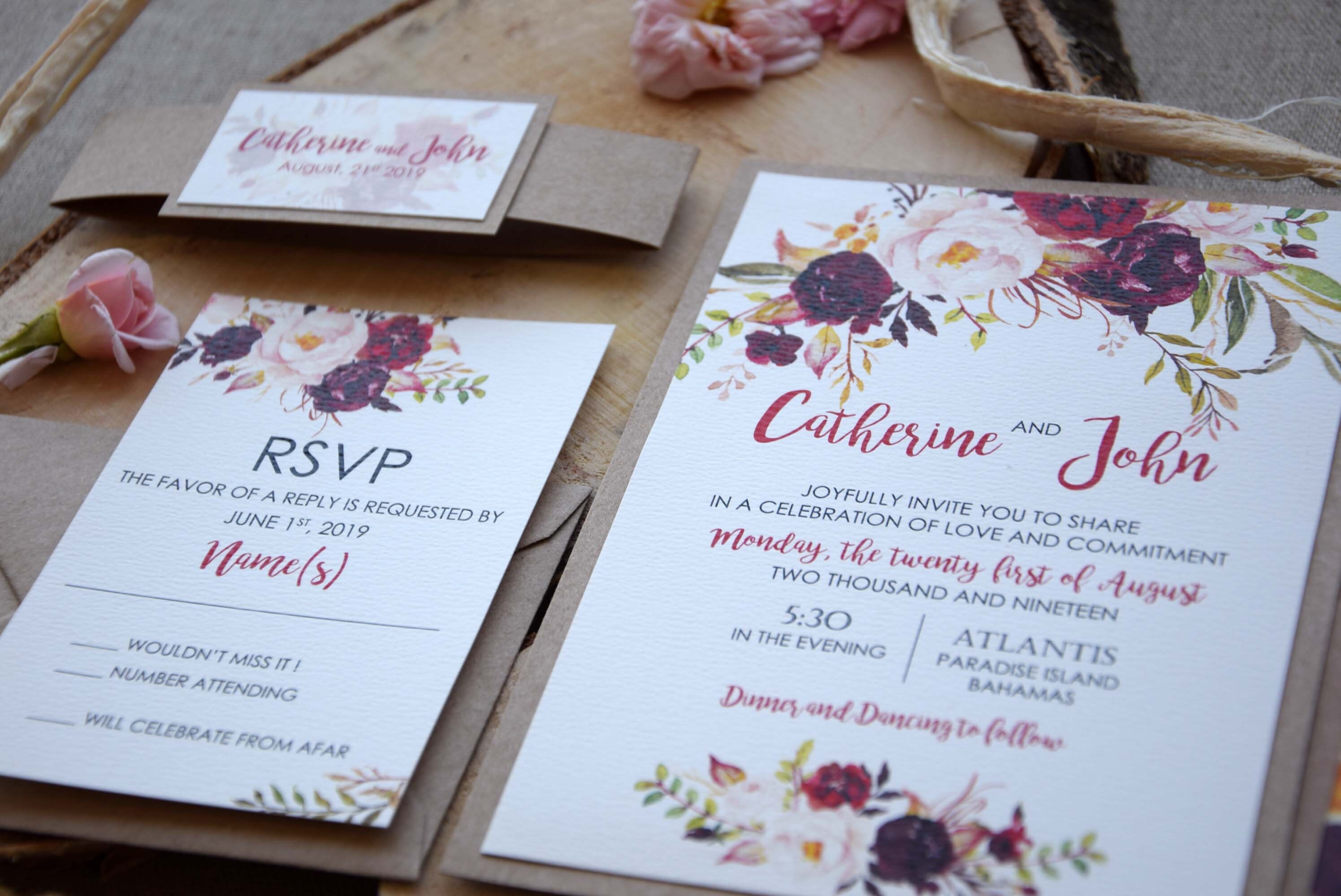 Rustic Chic Floral Wedding Invitation Simple Rustic Country - Etsy