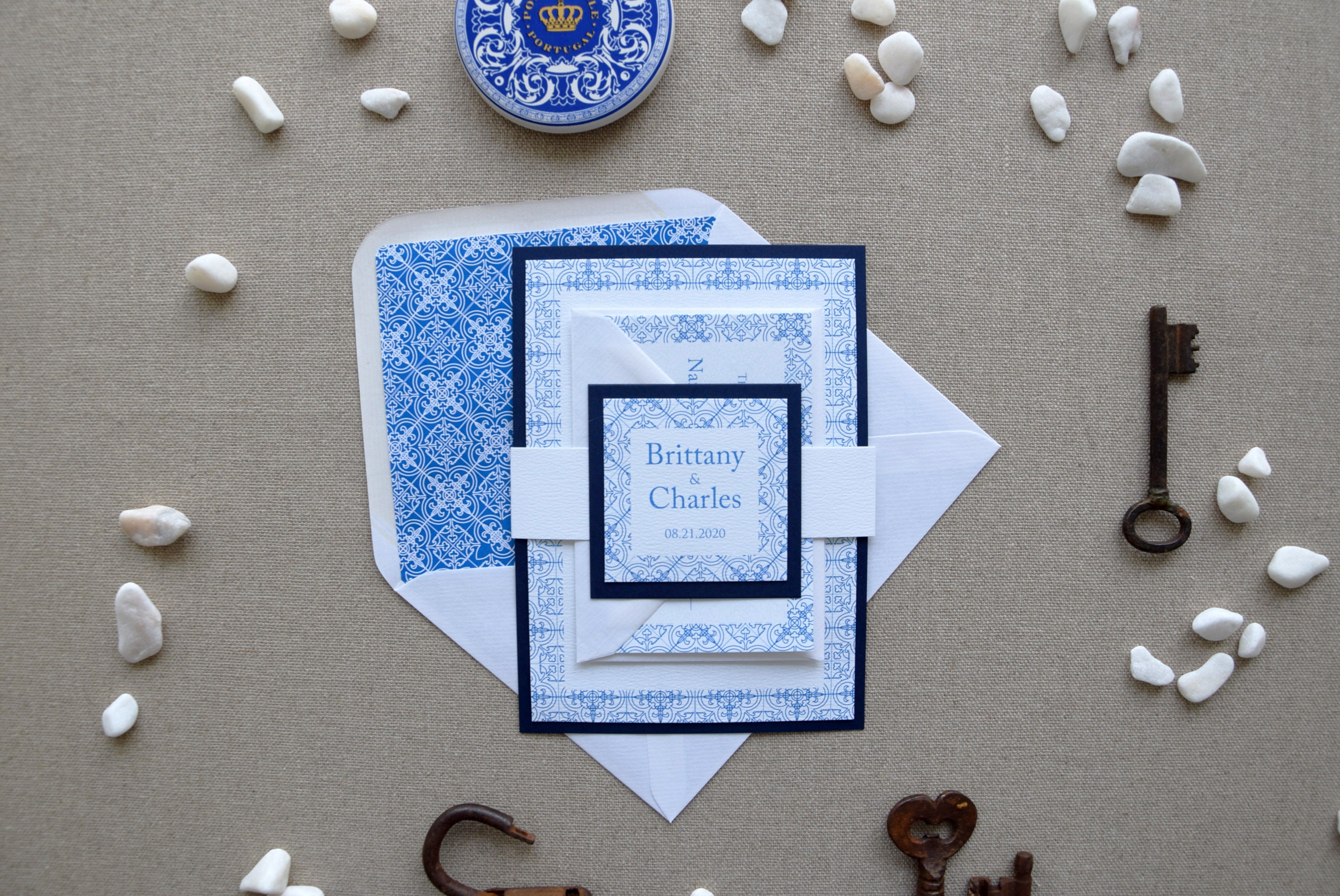 Blue Tile Wedding Invitation Portuguese Tile Wedding Invite - Etsy