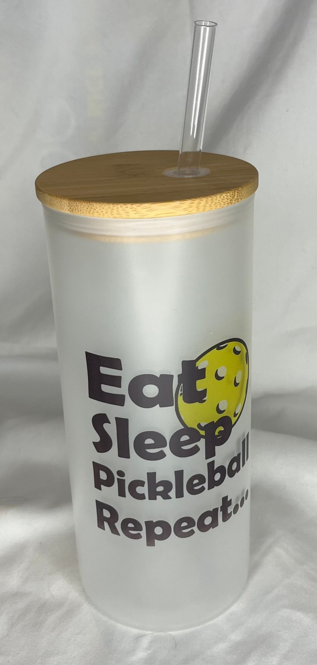 Pickleball Themed Frosted Cup With Bamboo Lid and Straw - Etsy