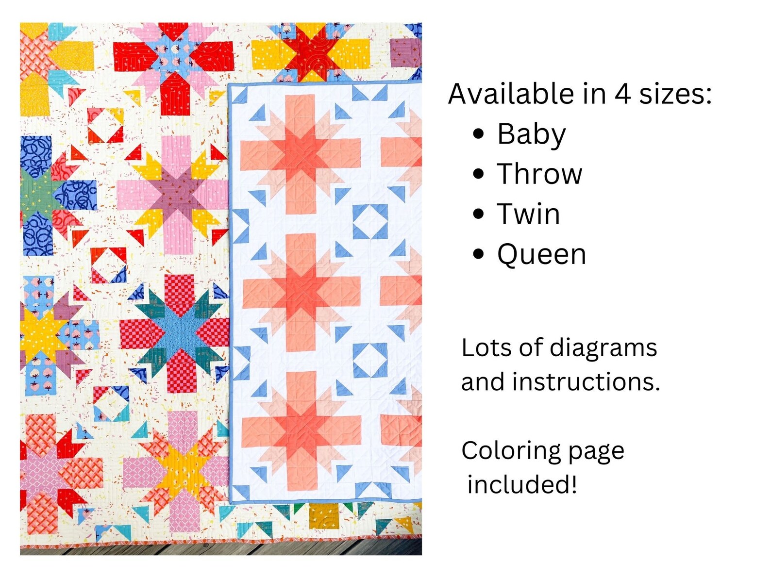 Sunrise Star Quilt Pattern - Modern Quilt Pattern - Fat Quarter Quilt ...