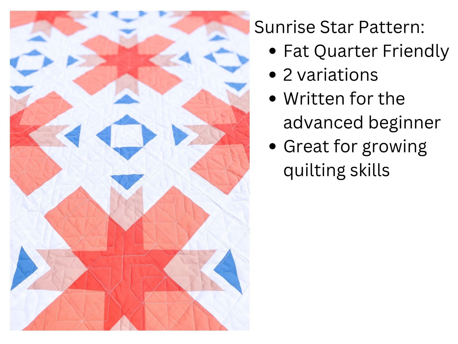 Sunrise Star Quilt Pattern - Modern Quilt Pattern - Fat Quarter Quilt ...
