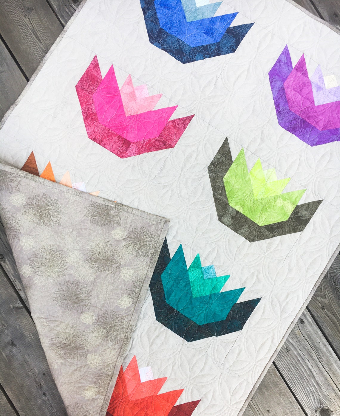 Lodhi Garden Quilt Pattern Modern Quilt Pattern Lotus Flower Quilt ...