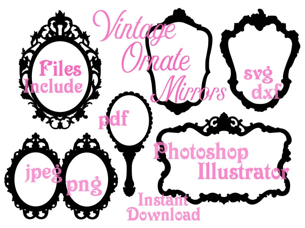 Vintage Ornate Mirror Frame Silhouettes Digital Download Svg, Dxf, Ai ...
