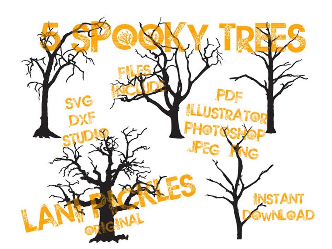 Spooky Halloween Trees Silhouette Cut File, Clip Art, Vector Graphics ...
