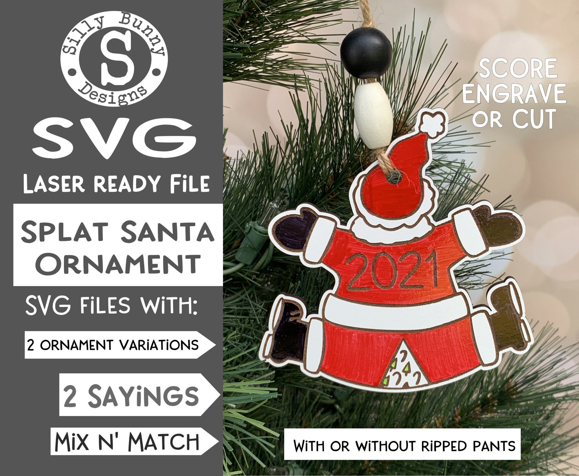 Splat Santa SVG Cut/score/engrave File for Laser- 2 Versions - Etsy