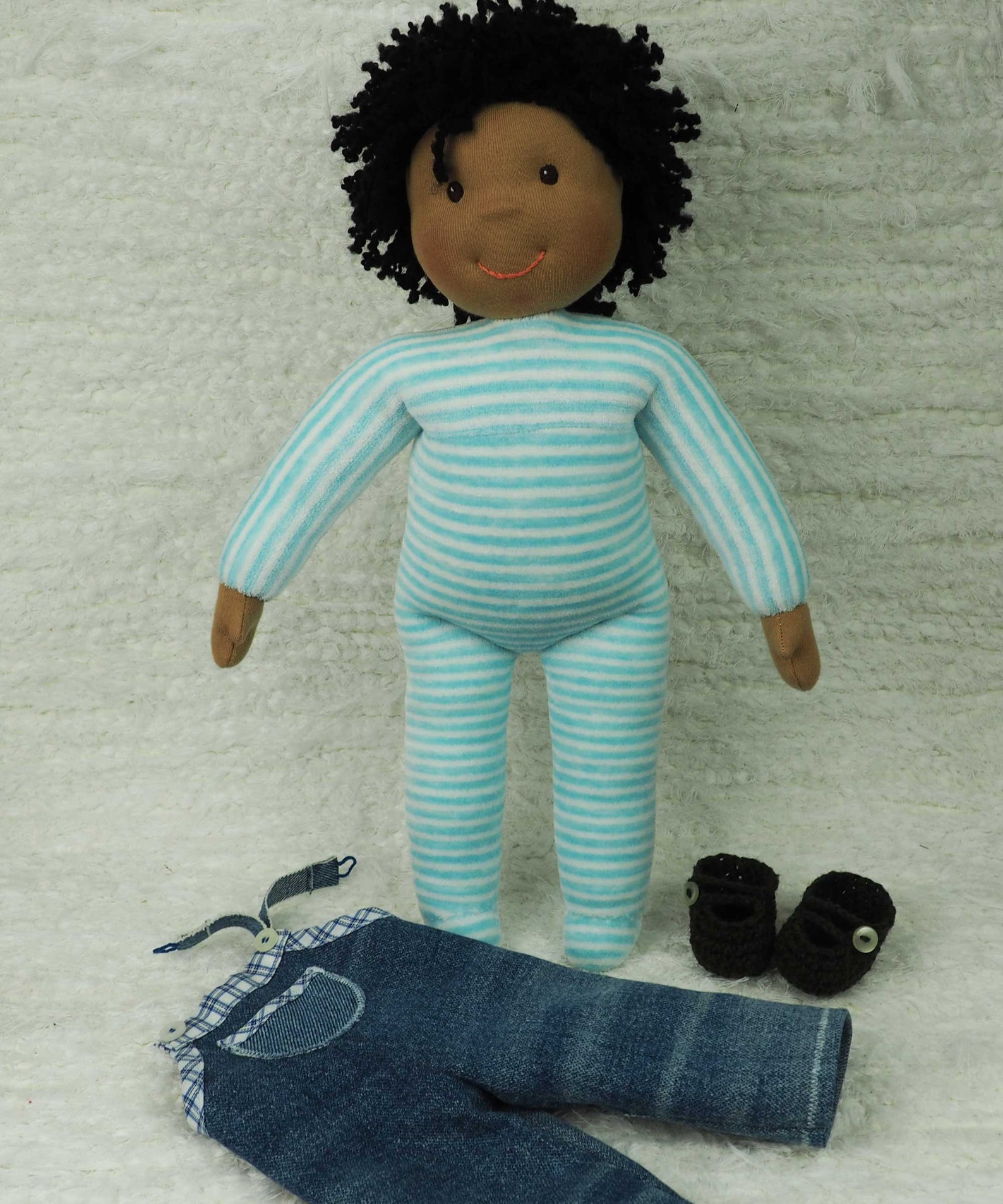 Black rag doll with curly hair for afro boy 17.5/45 cm | Etsy