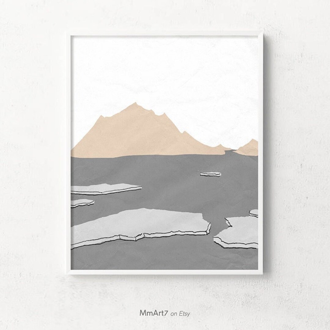 Iceland Line Drawing Print Ice Poster Pencil Sketch Neutral Block ...