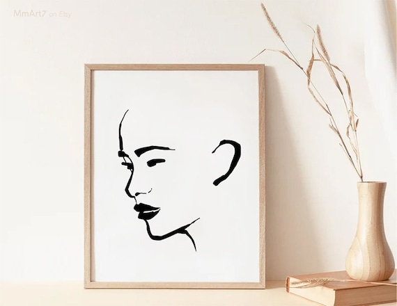 Woman Face Line Drawing Female Print Simple Line Minimalist - Etsy