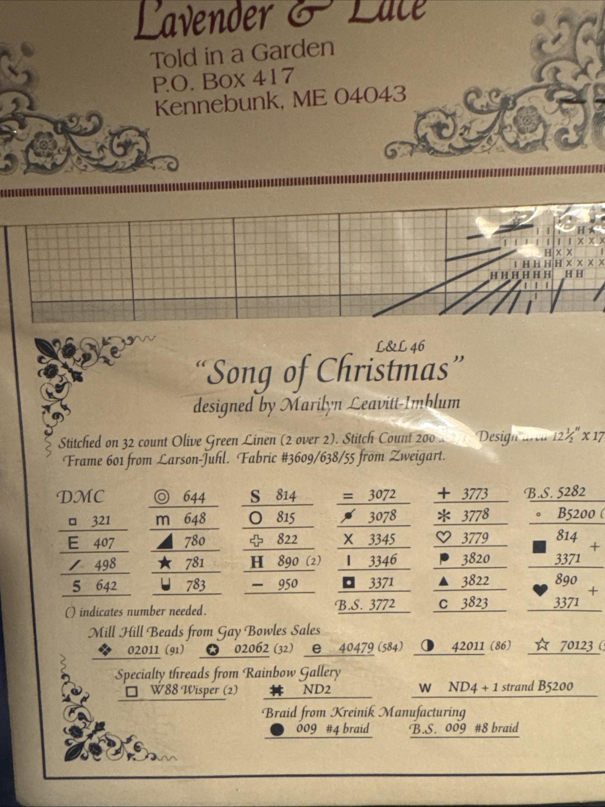 Song of Christmas Counted Cross Stitch Pattern: Lavender & Lace Marilyn ...
