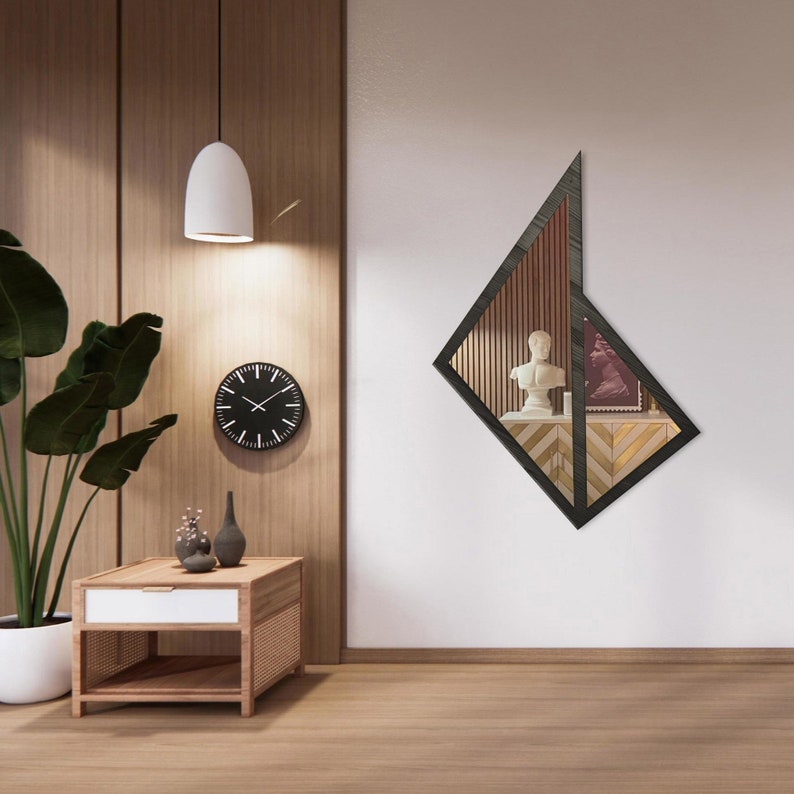 Walnut-stained Oak Triangular Polygon Mirror - Etsy