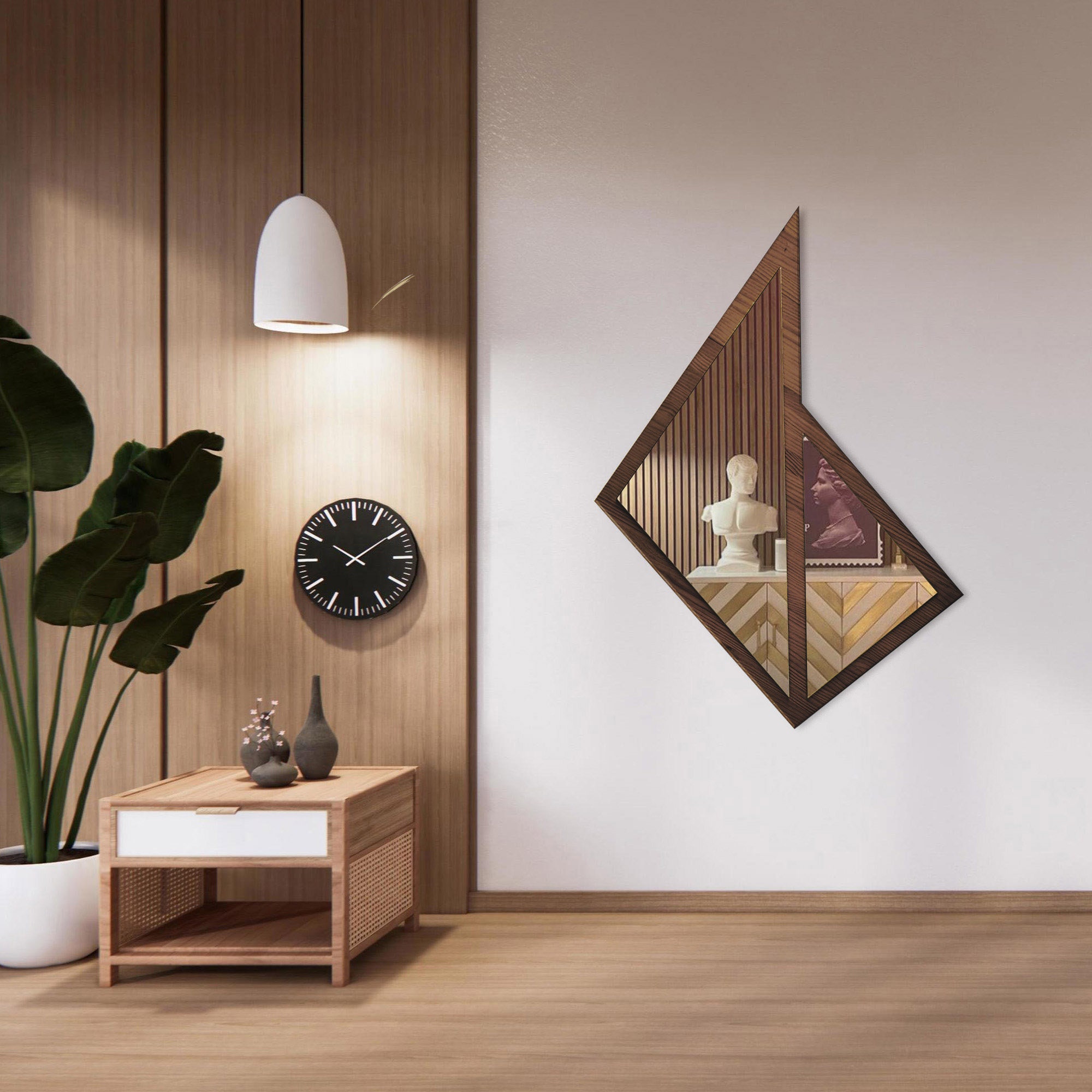 Walnut-stained Oak Triangular Polygon Mirror - Etsy