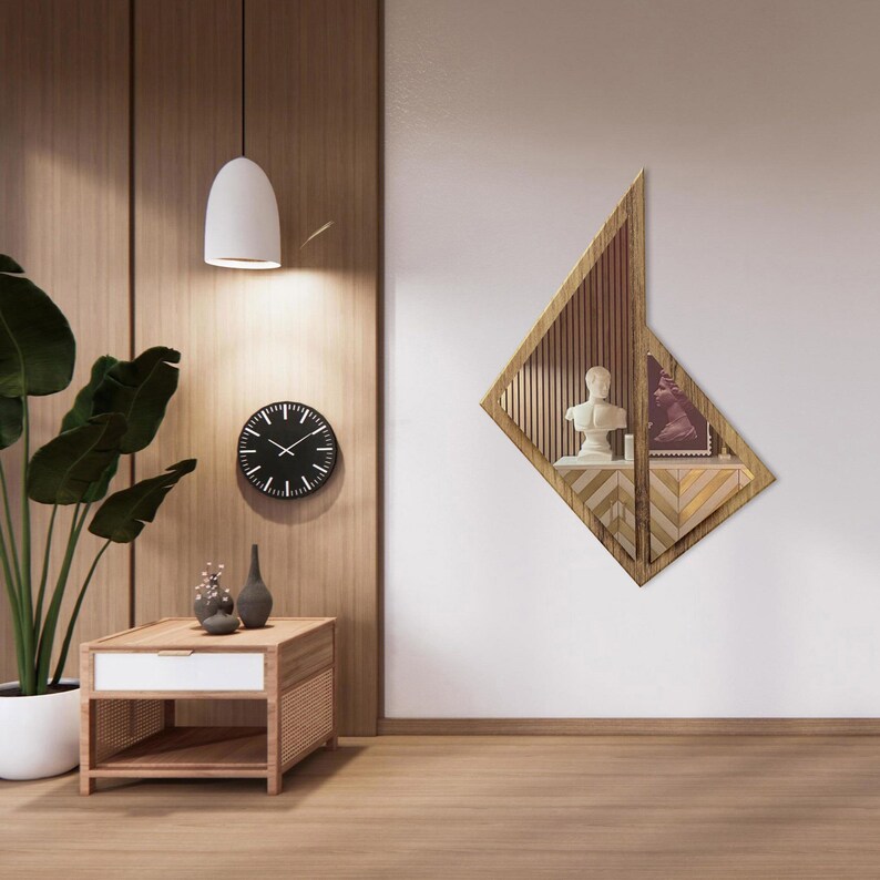 Walnut-stained Oak Triangular Polygon Mirror - Etsy
