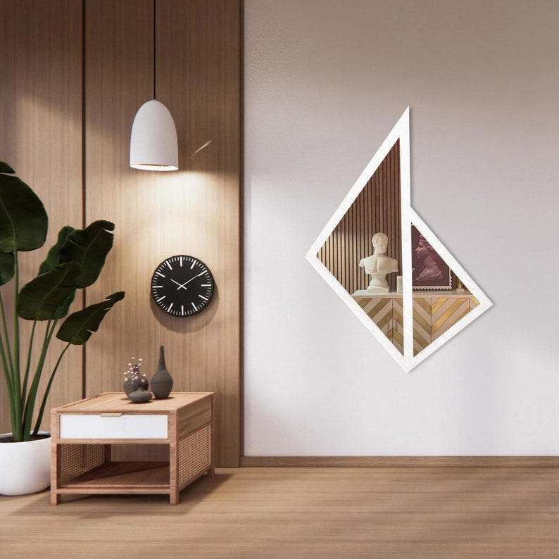 Walnut-stained Oak Triangular Polygon Mirror - Etsy