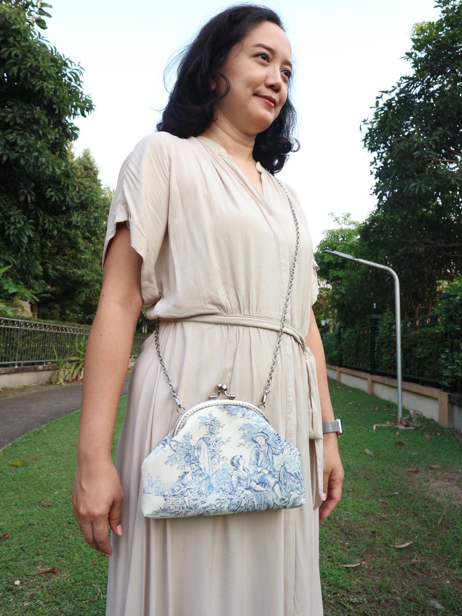 Toile De Jouy Fabric Purse Bag. Blue and White Kiss Lock Clutch With ...