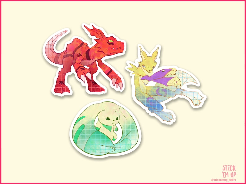 Digimon Tamers - Die-cut Vinyl Stickers - Guilmon, Renamon, Terriermon ...