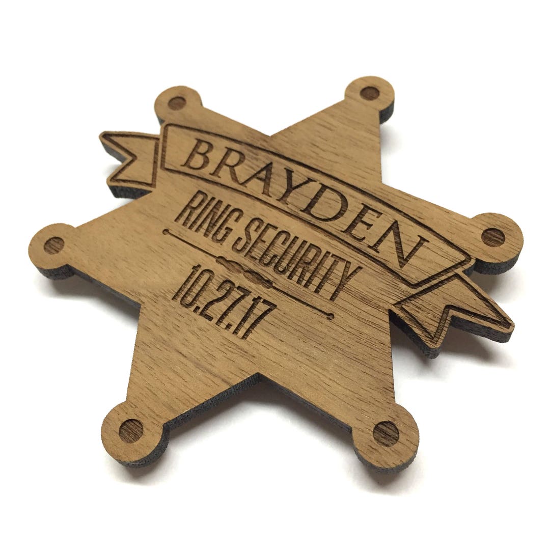 Ring Security Badge, Ring Bearer Badge, Ring Bearer Gift, Wood Name ...