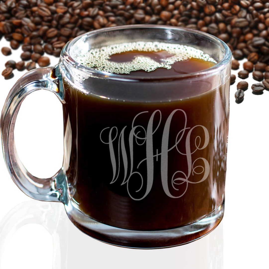 Engraved Glass Coffee Mug, Personalized Monogram Coffee Mug, Custom ...