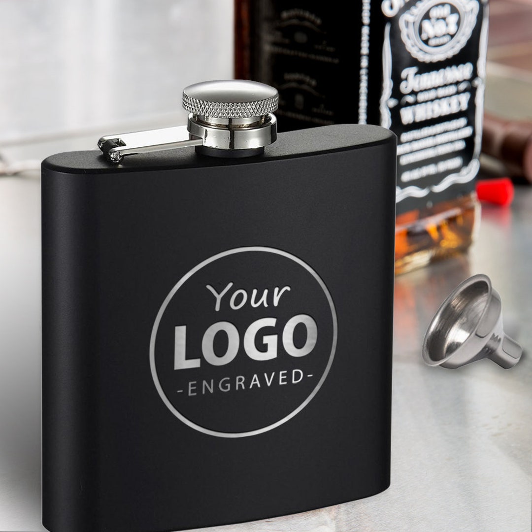 Custom Black Flask Laser Engraved With Your Logo or Image, Personalized Flask for Any Occasion ...