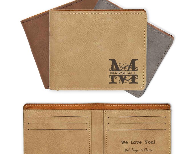Engraved Leather Wallet for Men, Personalized Wallet, Laser Engraved ...